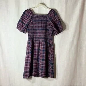 Madewell | Dresses | Madewell Lucie Smocked Plaid Puff Sleeve Mini ...